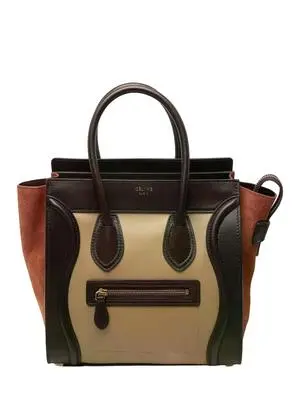 Celine 2012 Micro Tricolor Calfskin And Suede Luggage Tote Bag - Neutrals