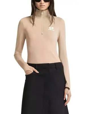 COURREGES Zipped Mock-neck Top - Neutrals