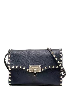 VALENTINO 2000-2017 Medium Pebbled Calfskin Rockstud Flip Lock Crossbody Bag