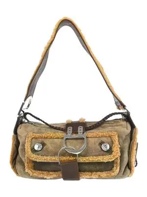 DIOR 2005 Flight Shearling-trim Shoulder Bag