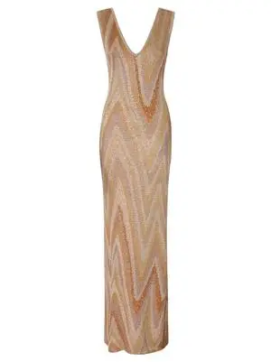 Missoni Long Dress In Zig Zag Jacquard - Beige
