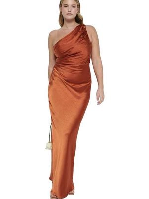 PRETTY LAVISH Juliet Ruched Maxi Bridesmaid Dress - Copper