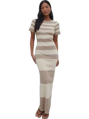 PRETTY LAVISH Heidi Stripe Knit Maxi Dress - Beige