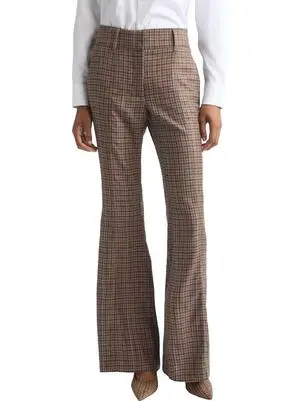 Gabriela Hearst Rhein Check Wool & Silk Flare Leg Pants - Camel Multi
