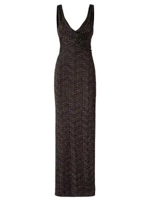 Missoni Long Dress In Lamé Viscose With Greek Key Motif - Grey& Silver