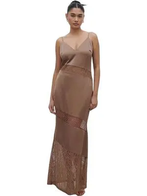PRETTY LAVISH Monique Lace Inserted Slip Dress - Stone