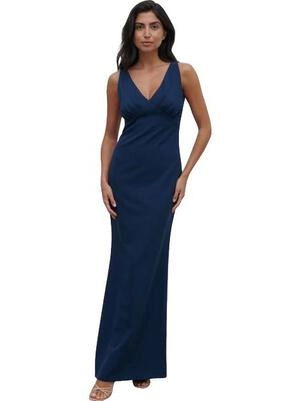 PRETTY LAVISH Esmee V-neck Crepe Maxi Bridesmaid Dress - Navy