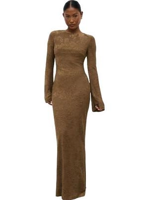 PRETTY LAVISH Tanaia Long Sleeve Jersey Maxi Dress - Brown