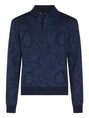 Etro Paisley Knit Polo Top - Blue