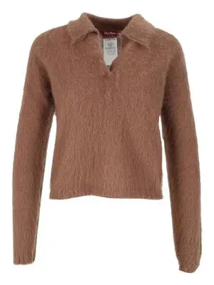 Max Mara Max Mara Studio Brushed V-Neck Jumper Brown