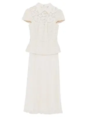 SELF-PORTRAIT Lace-panelled Pleated Midi Dress - Beige