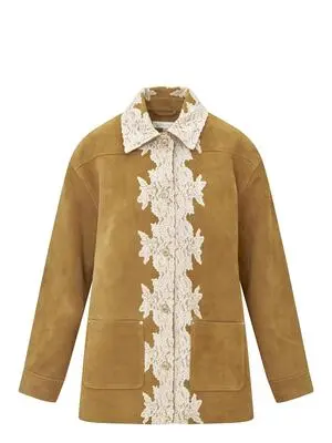 LoveShackFancy Valin Lacey Suede Jacket - Brown