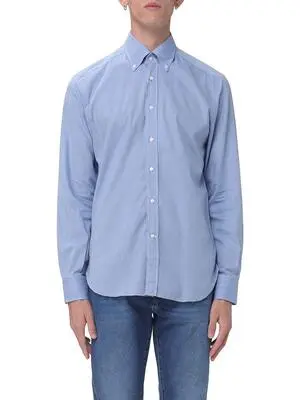 Luciano Barbera Cotton Shirt With Button-down Collar And Long Sleeves Gnawed Blue