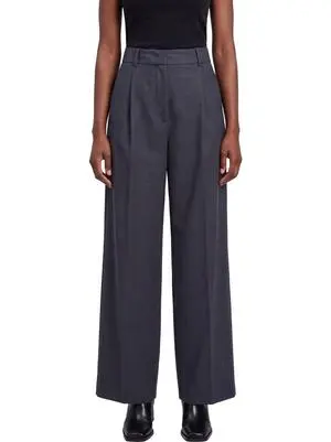 DUNST High-waisted Wide Leg Crêpe Trousers With Darts - Grey