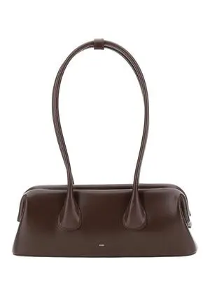 OSOI Boat Smooth Leather Shoulder Bag With Snap Closure And Lettering Logo - Cocoa