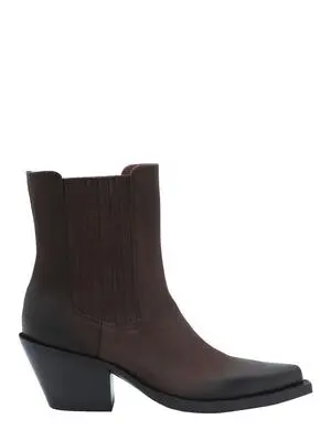 Paris Texas Dallas Leather Western Ankle Boots With Flared Heel - Brown
