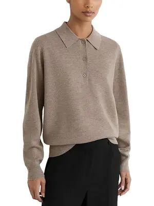 REISS Brooke Merino Wool Polo Sweater - Neutral