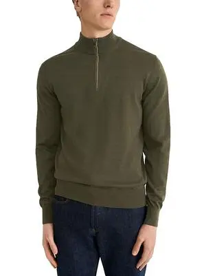Eton Merino Wool Quarter Zip Knit Sweater - Medium Green