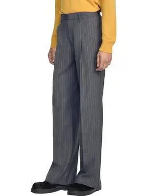Sandro Croisee Wool Wide Leg Pinstripe Suit Trousers - Middle Grey