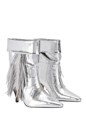 Kurt Geiger Piccadilly Slouch Fringed Leather Boots - Silver