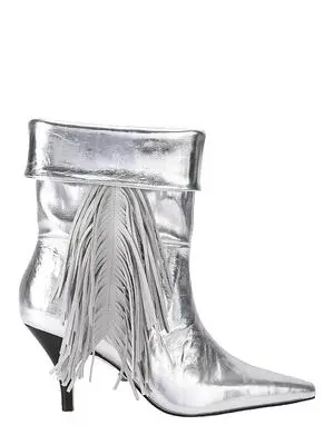 Kurt Geiger Piccadilly Slouch Fringed Leather Boots - Silver