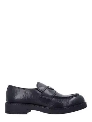 Prada Prada Aged Leather Loafers With Elastic Gusset, Enameled Logo & Lightweight Rubber Sole Nero