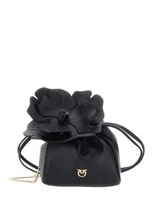 Pinko Mini Pouch Handbag With Floral Leather Details - Black