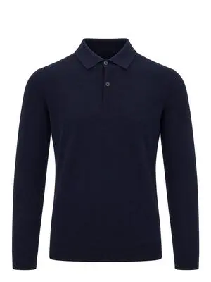 BALLANTYNE Long Sleeve Knit Polo Shirt - Navy
