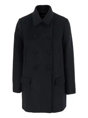 LEPLAIN Leplain Black Tech Fabric Mini Double-Breasted Short Jacket For Women