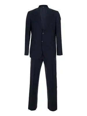 E PO CA Tech Fabric Single-breasted Jacket & Pleated Pants Suit With Piping - Blu