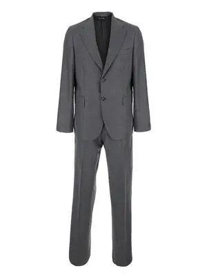 E PO CA Tech Fabric Single-breasted Jacket And Pleated Pants Suit With Piping - Grey