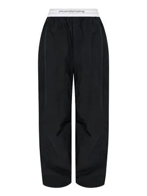 Alexander Wang Logo Cotton Trousers With Elastic Waistband, Wide-leg & Pleated Front - Black