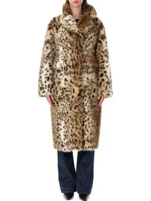SWORD 6644 Printed Faux Fur Coat - Beige