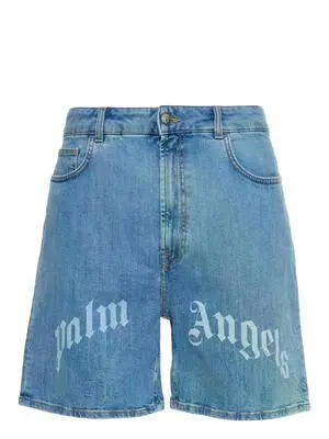 Palm Angels Logo-print Denim Shorts - Blue