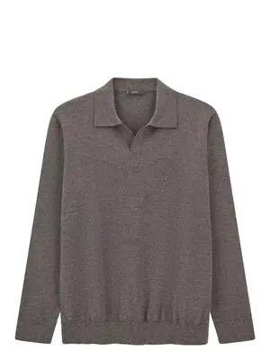 Boggi Milano Knitted Polo Shirt In Merino Wool Cashwool® Moulin - Brown