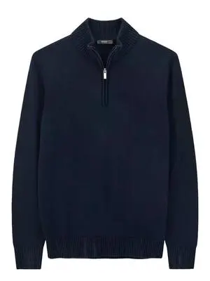Boggi Milano Roll Neck Jumper Quarter-zip Superfine Merino Wool - Blue