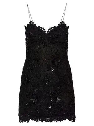 LoveShackFancy Jetta Sequin-embellished Lace-trim Mini Dress - Black