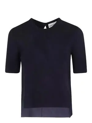 SEMICOUTURE Keyhole-back Short-sleeve Sweater - Black