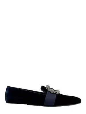 Manolo Blahnik Carlton Crystal-buckle Velvet Loafers - Blue