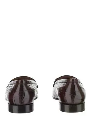 SALVATORE FERRAGAMO Gancini Croc-effect Leather Loafers