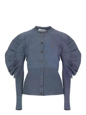 VIVIENNE WESTWOOD Orb-embroidered Puff-sleeve Cardigan Blue