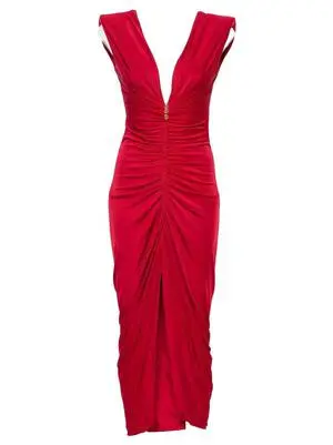 Versace Ruched Medusa-button Dress Red