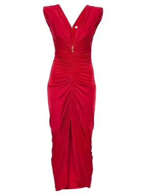 Versace Ruched Medusa-button Dress - Red