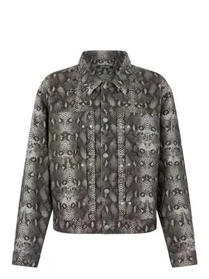 Roberto Cavalli Python-print Denim Jacket - Grey