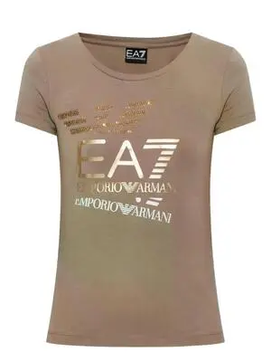 EA7 Sequin-embellished Logo-print T-shirt Neutrals