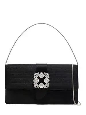 Manolo Blahnik Capri Crystal-buckle Clutch Bag - Black