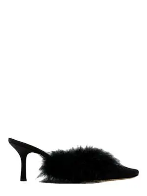 Mach & Mach Carolyn B Feather-trim Mules Black