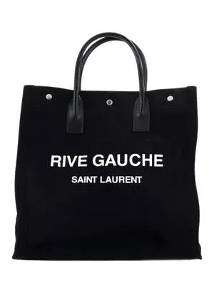 Saint Laurent Rive Gauche Shopper Canvas Tall Tote Bag - Black