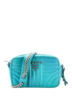 Prada Camera Bag Diagramme Quilted Leather Mini Crossbody Bag - Blue