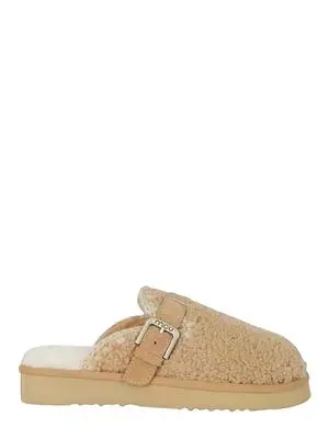 Mou Curly Buckle-fastening Sheepskin Mules Neutrals